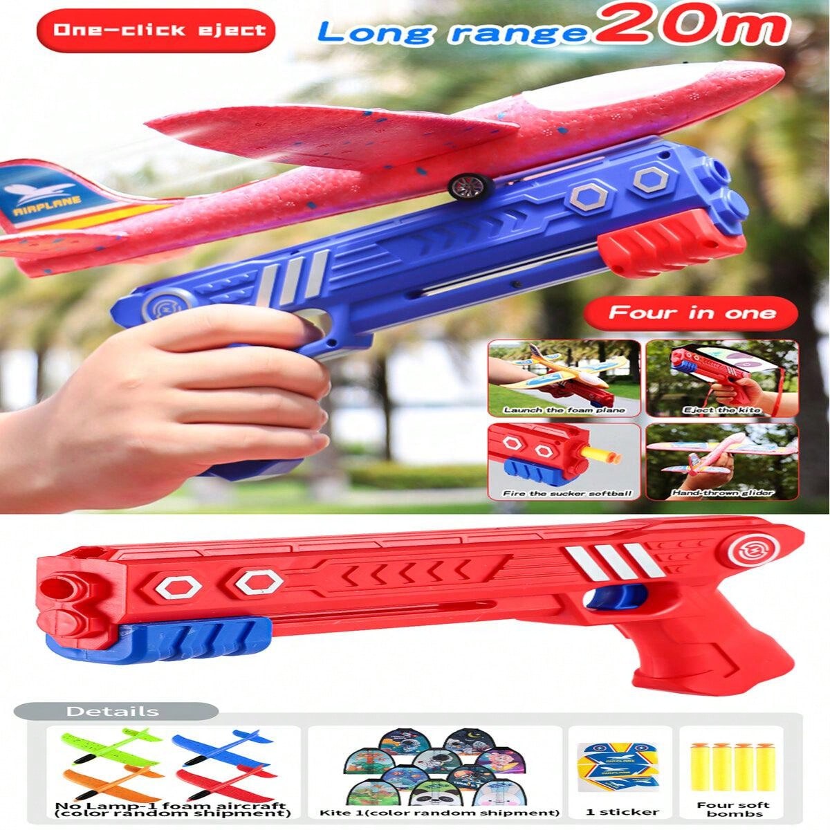 Red Color Toy Gun, Airplane And Kite Set, 4 Foam Bullets, No Light ...