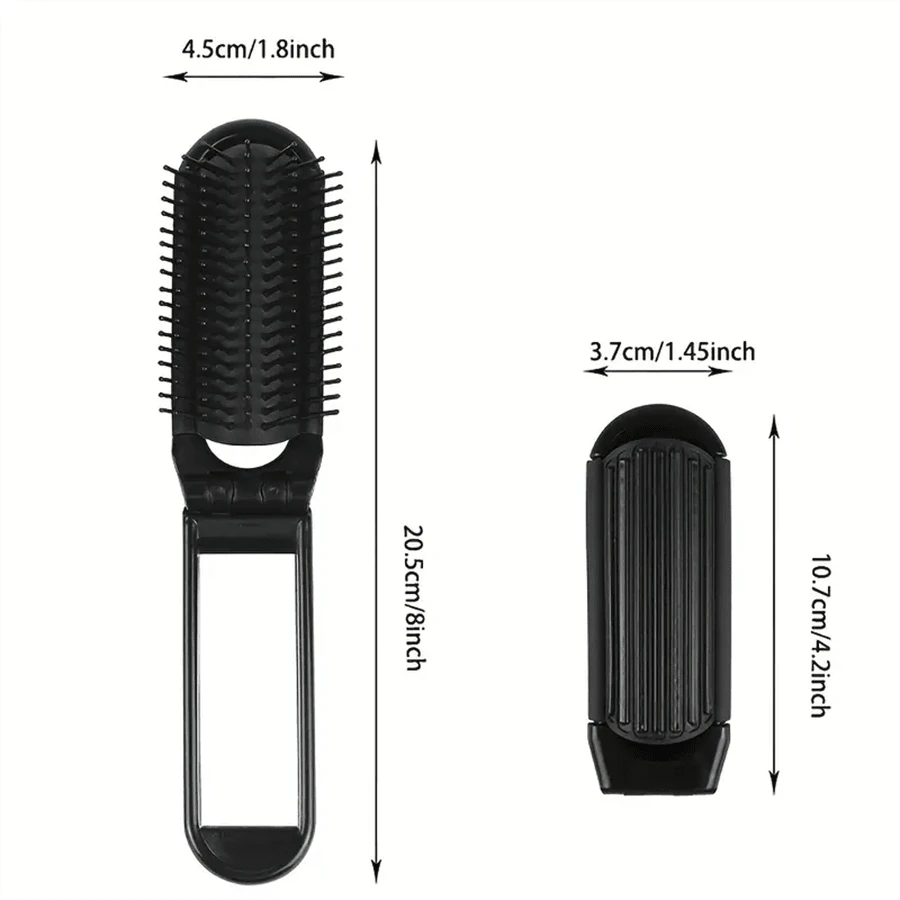 Portable Travel Foldable Hair Brush With Mirror Compact Pocket Size ...