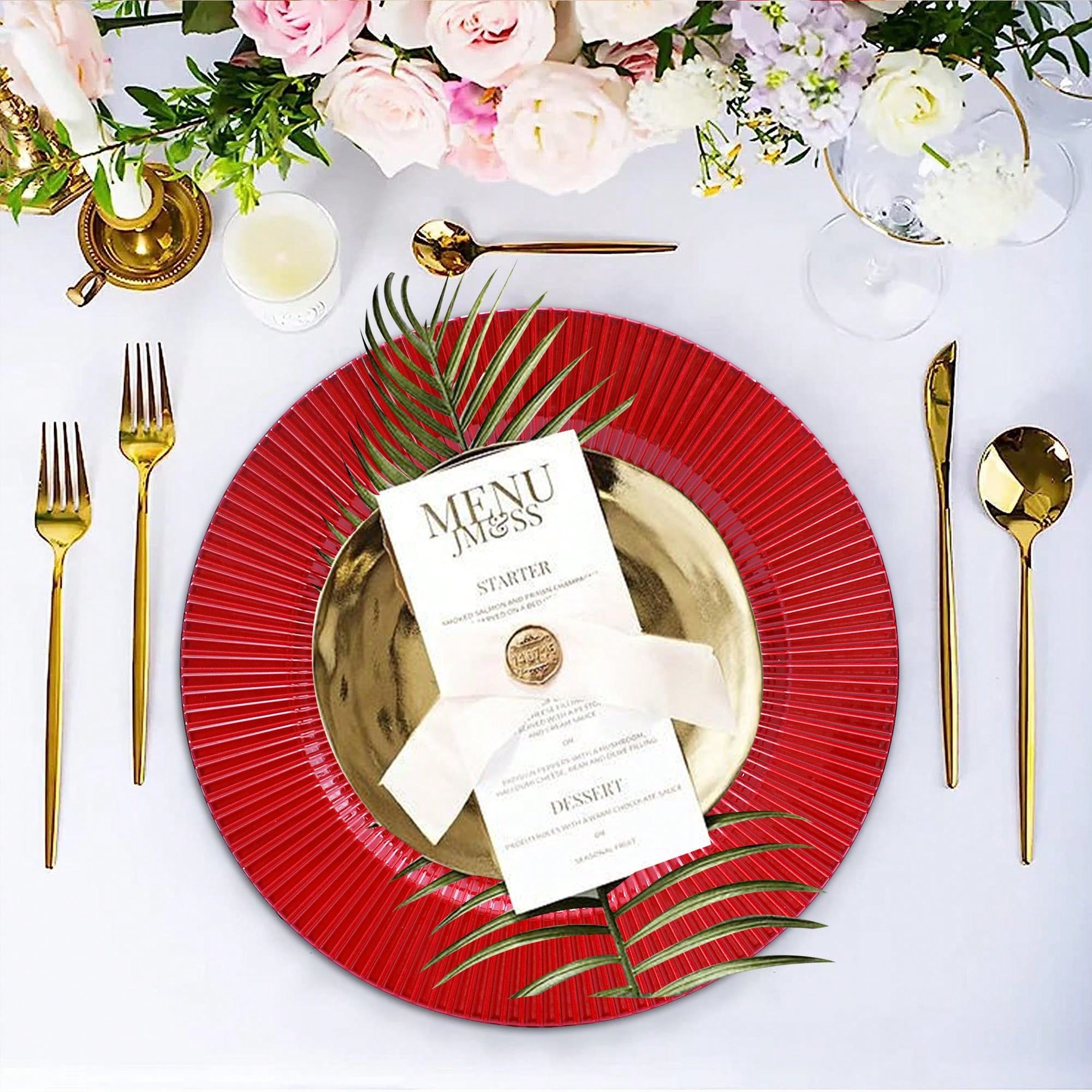 Round Red Charger Ray Plates 13" Dinner Table Serving Tray Duty ...