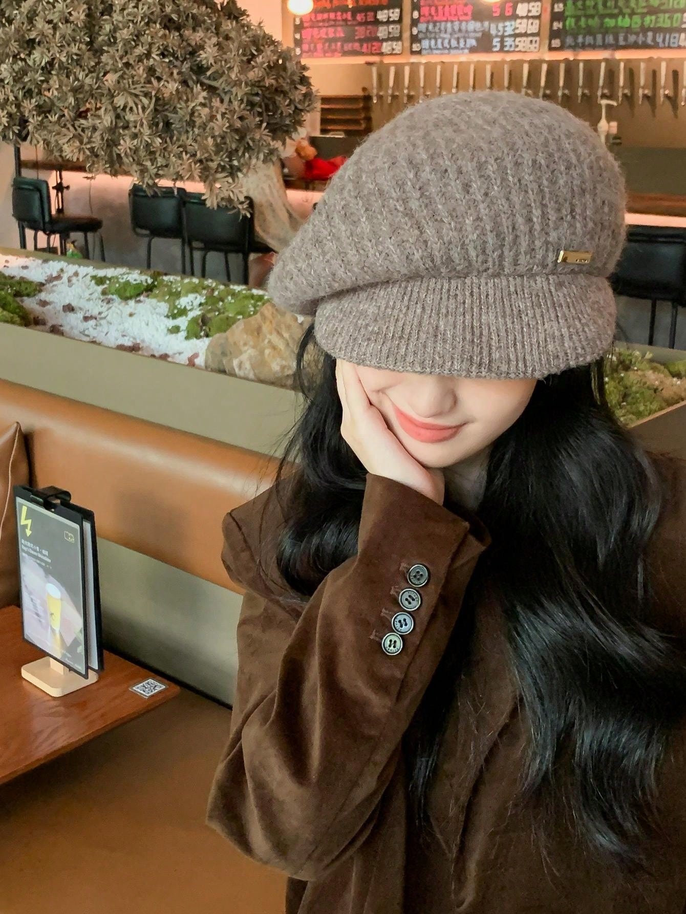 1pc Y2k Style Women's Knitted Beret Hat With Rabbit Hair Blend & Eight ...