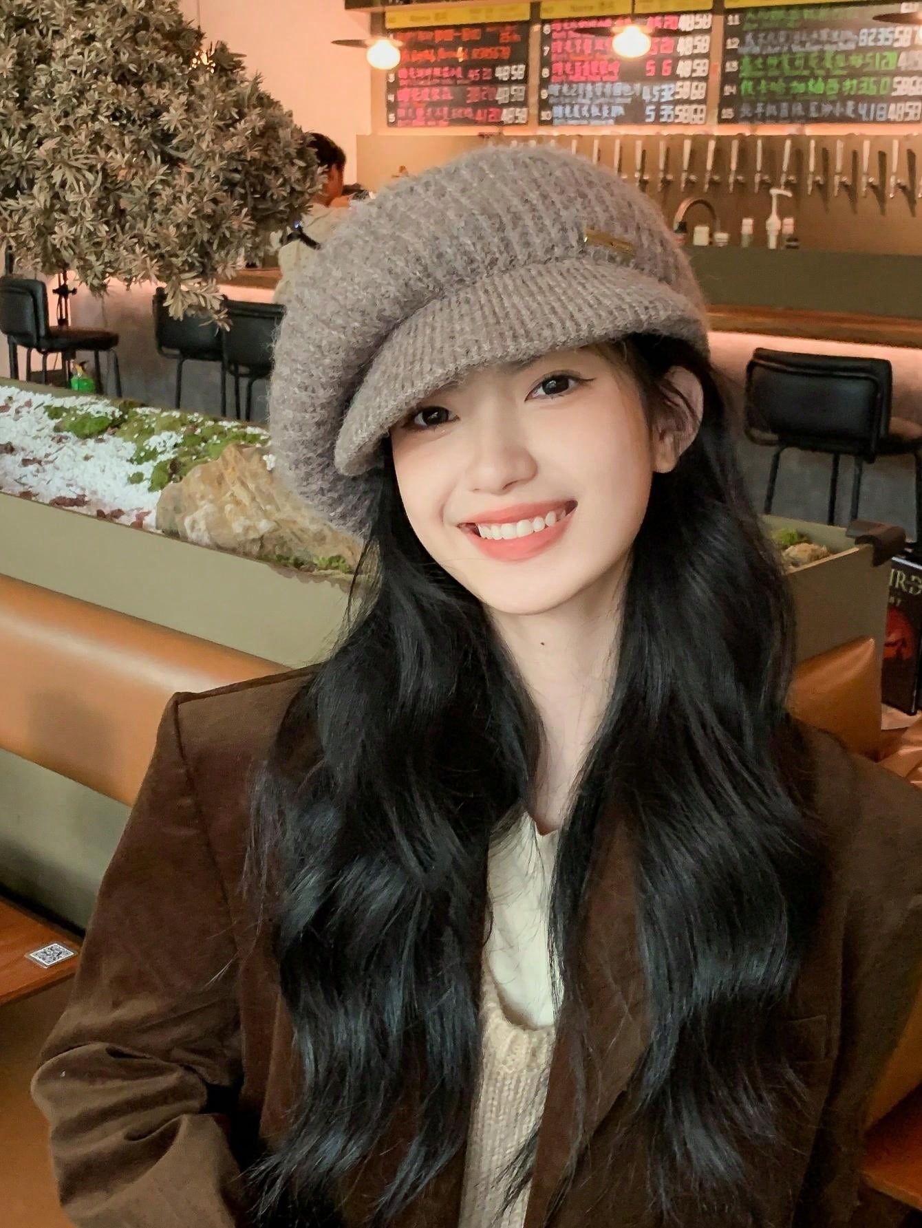 1pc Y2k Style Women's Knitted Beret Hat With Rabbit Hair Blend & Eight ...
