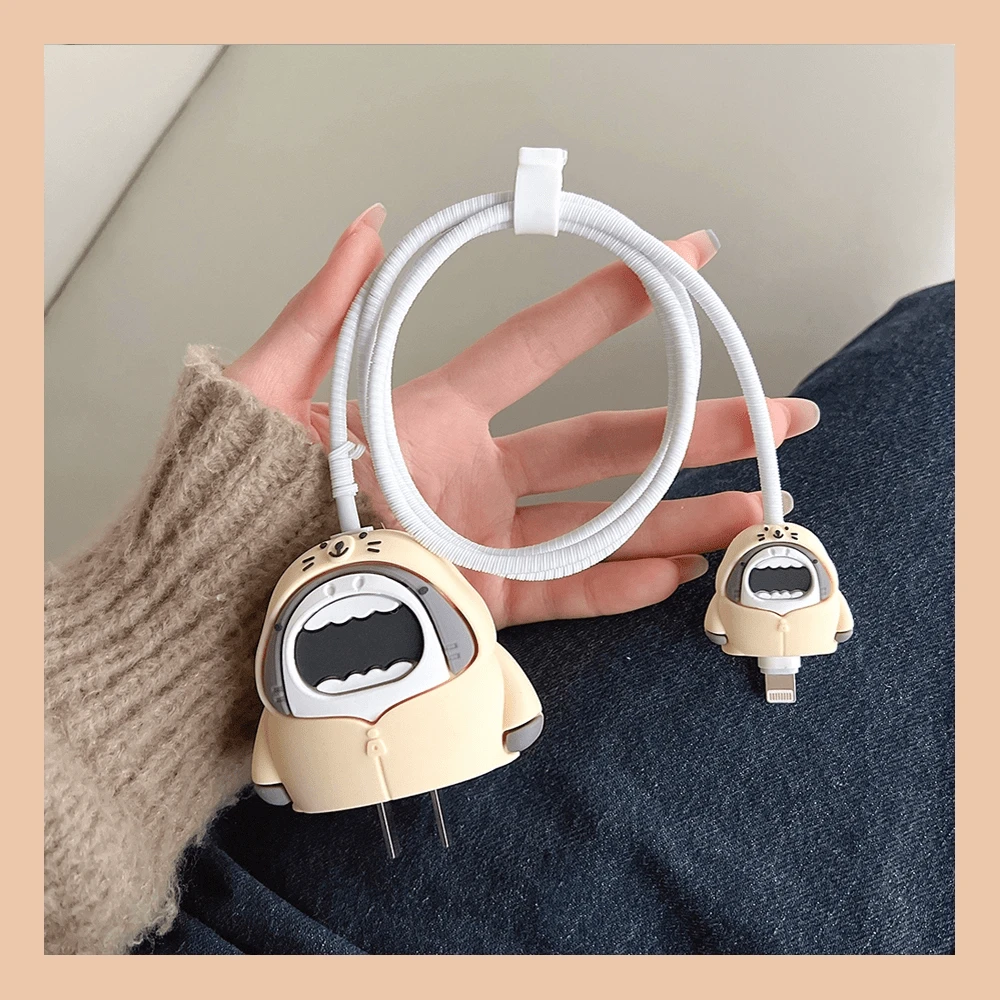 Cow & Shark Design Charging Head & Data Cable Protective Set Compatible ...