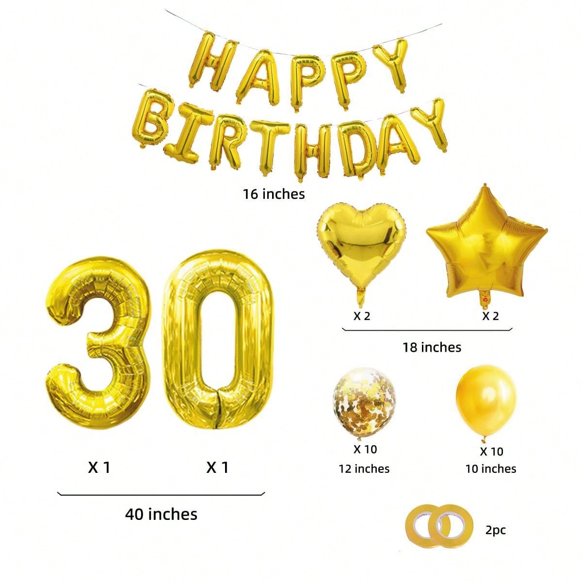 41pc/set 16-inch Gold 30th Birthday Lettering Foil Balloons Decorations ...