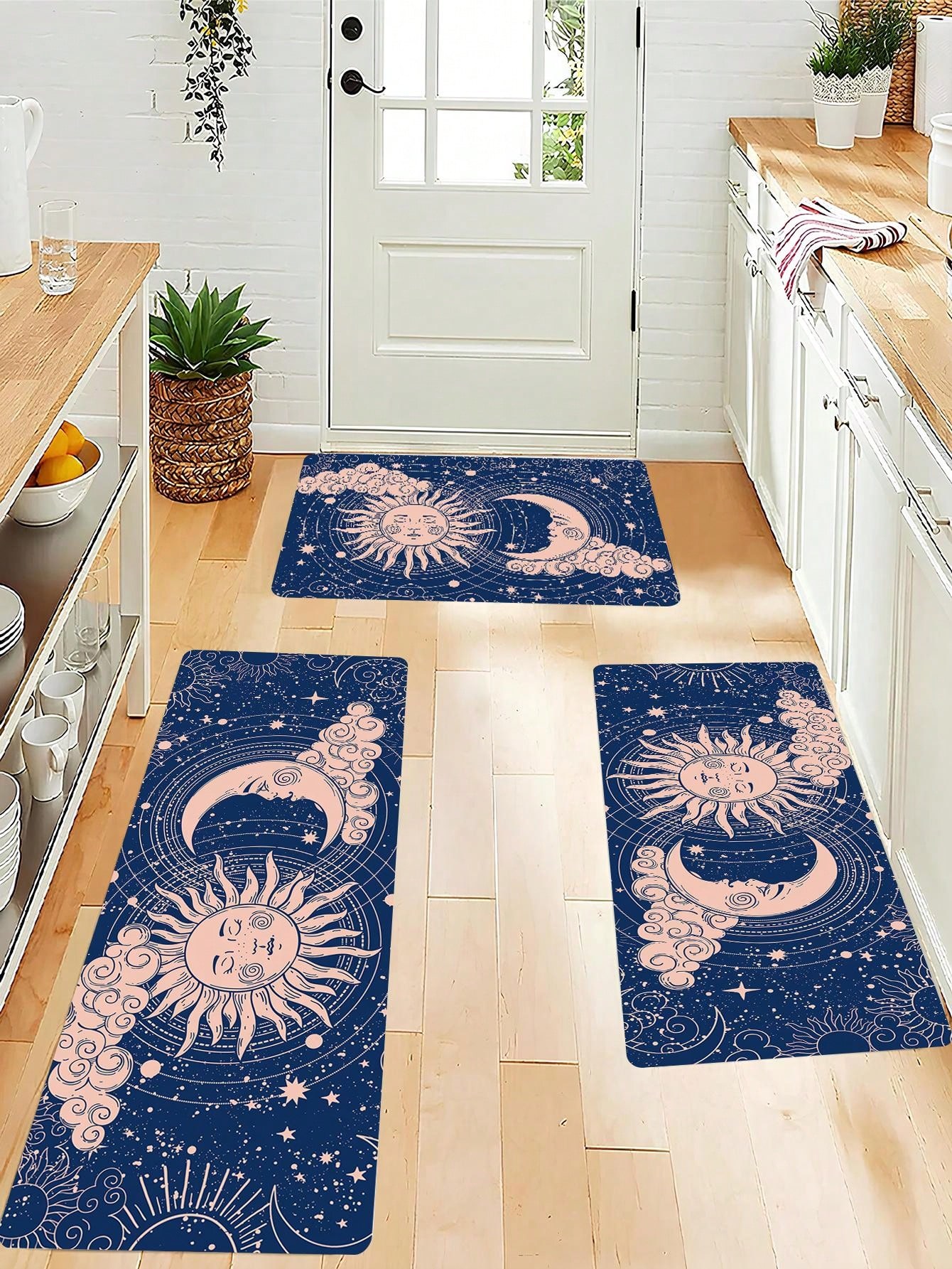 1 Piece Moon Sun Pattern Rug , Machine Washable Absorbent Non-Slip ...