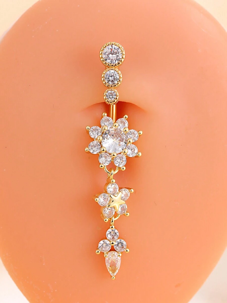1pc Three-section Navel Piercing With 21 Cubic Zirconia | SHEIN USA