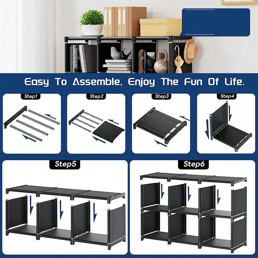 15-Tier Bookshelf Freestanding Storage Rack, Black, 9.8' | SHEIN USA