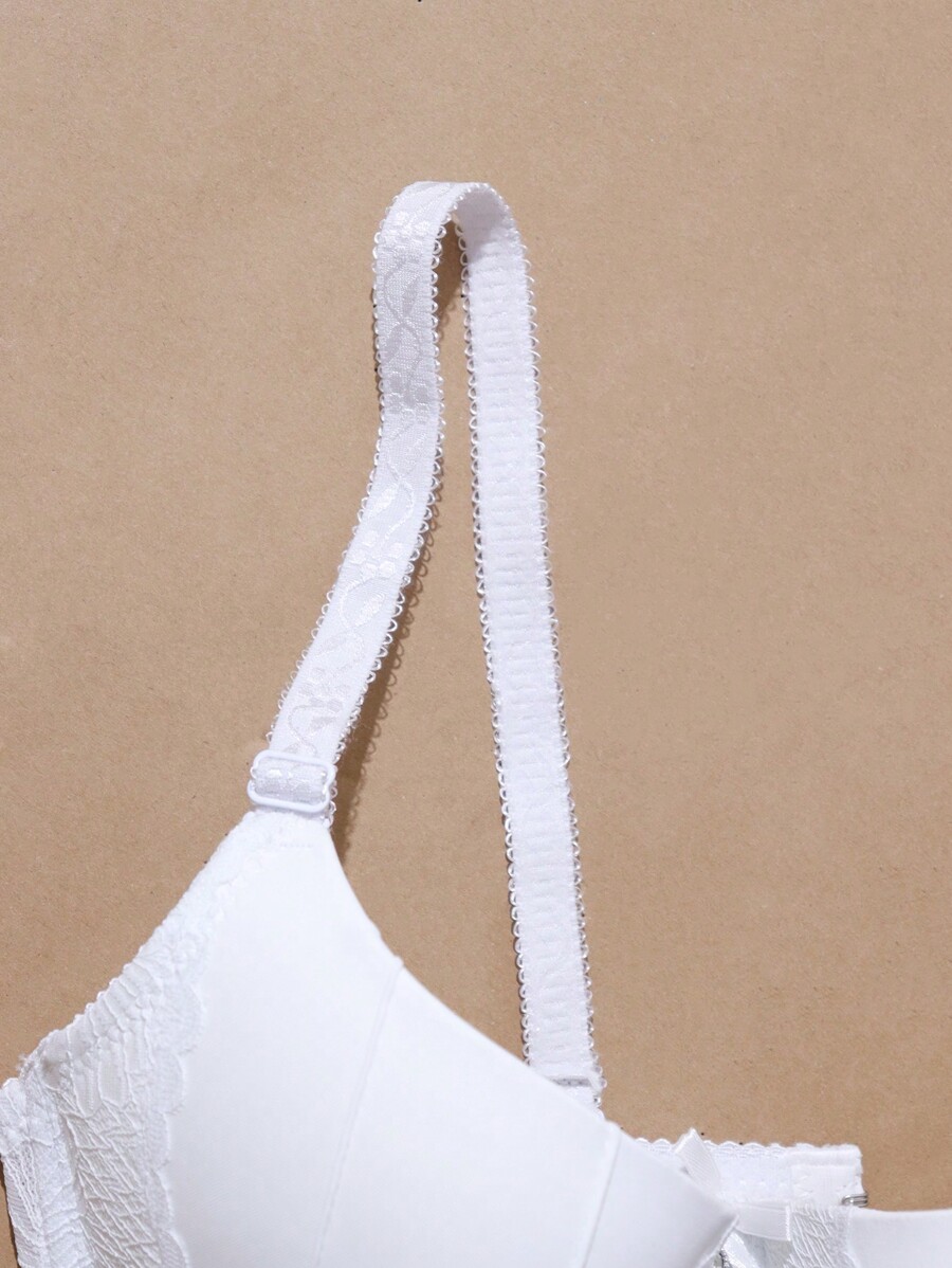 1pc Women's White Lace Trim Push-Up Bra With Thick Padding To Gather ...