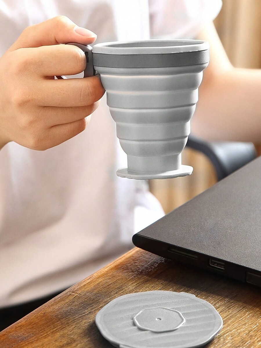 1pc Foldable Coffee Cup With Handle And Lid, Silicone Folding Water Cup ...