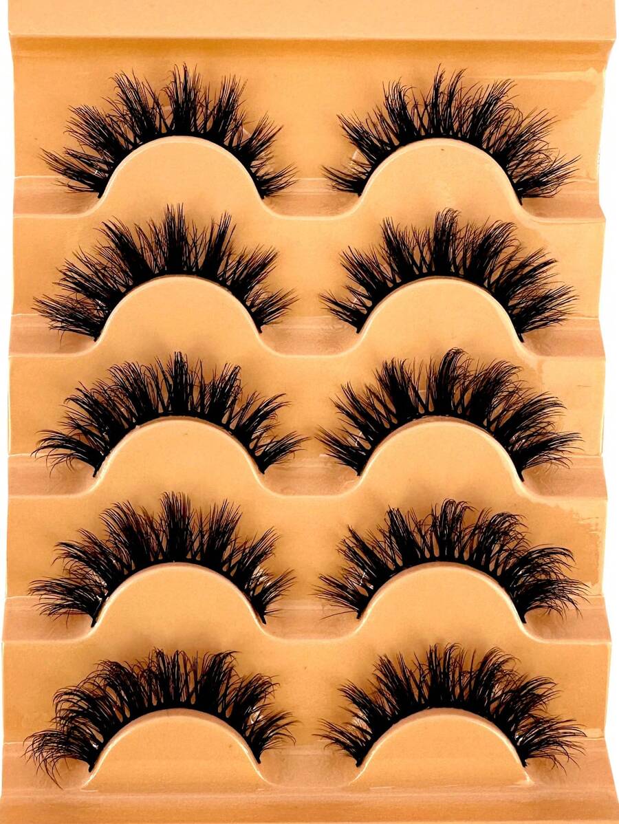 5 Pairs 5d Volume False Eyelashes, Fluffy Russian Big Curling Imitation Mink Hair Eyelashes ...