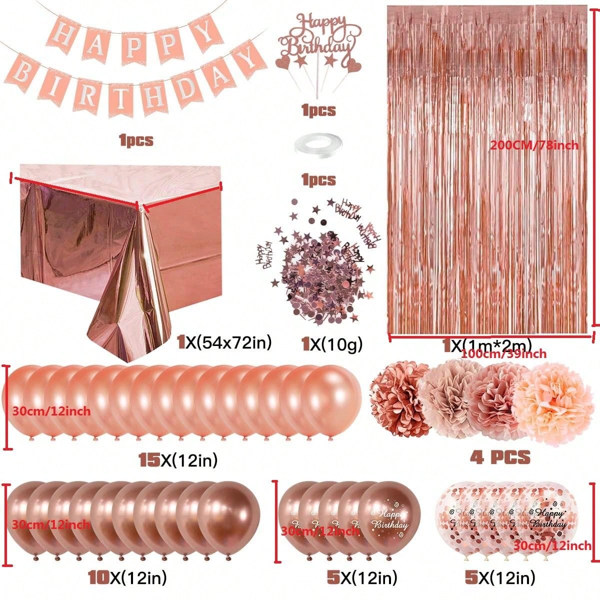 Rose Gold Balloon Birthday Party Rain Curtain Decoration Set - 12in ...