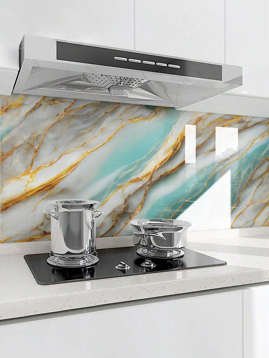 1pc Elegant Blue Marble Pattern Self-adhesive Kitchen Sticker ...