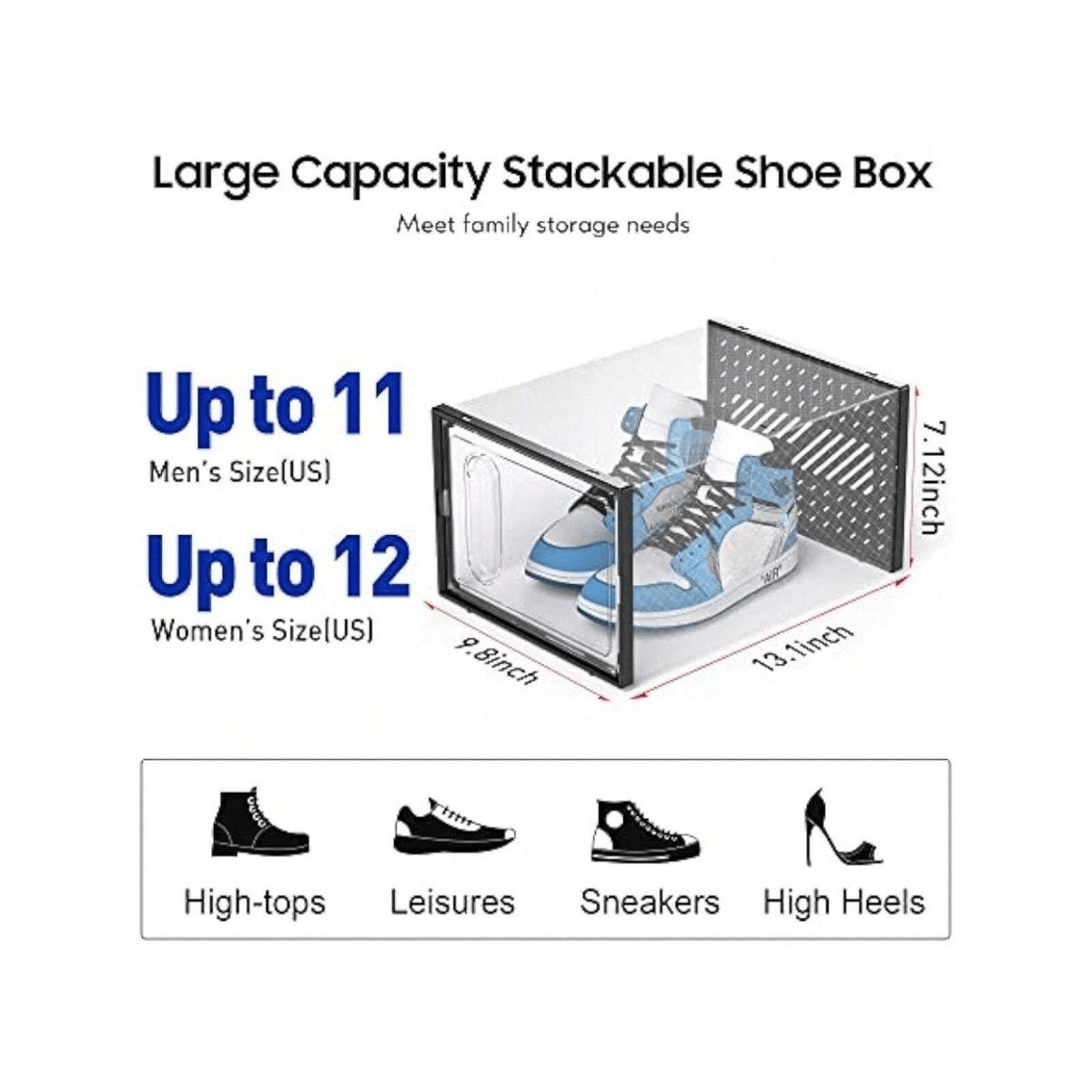 Large Shoe Storage Box with Magnetic Door, 12 Pack Clear Plastic ...