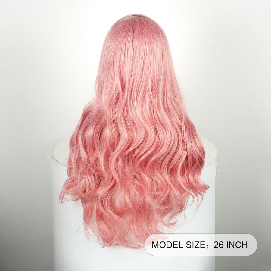 Pelucas Rosas Para Mujeres Peluca Larga Y Ondulada Rosa Con Parte En ...