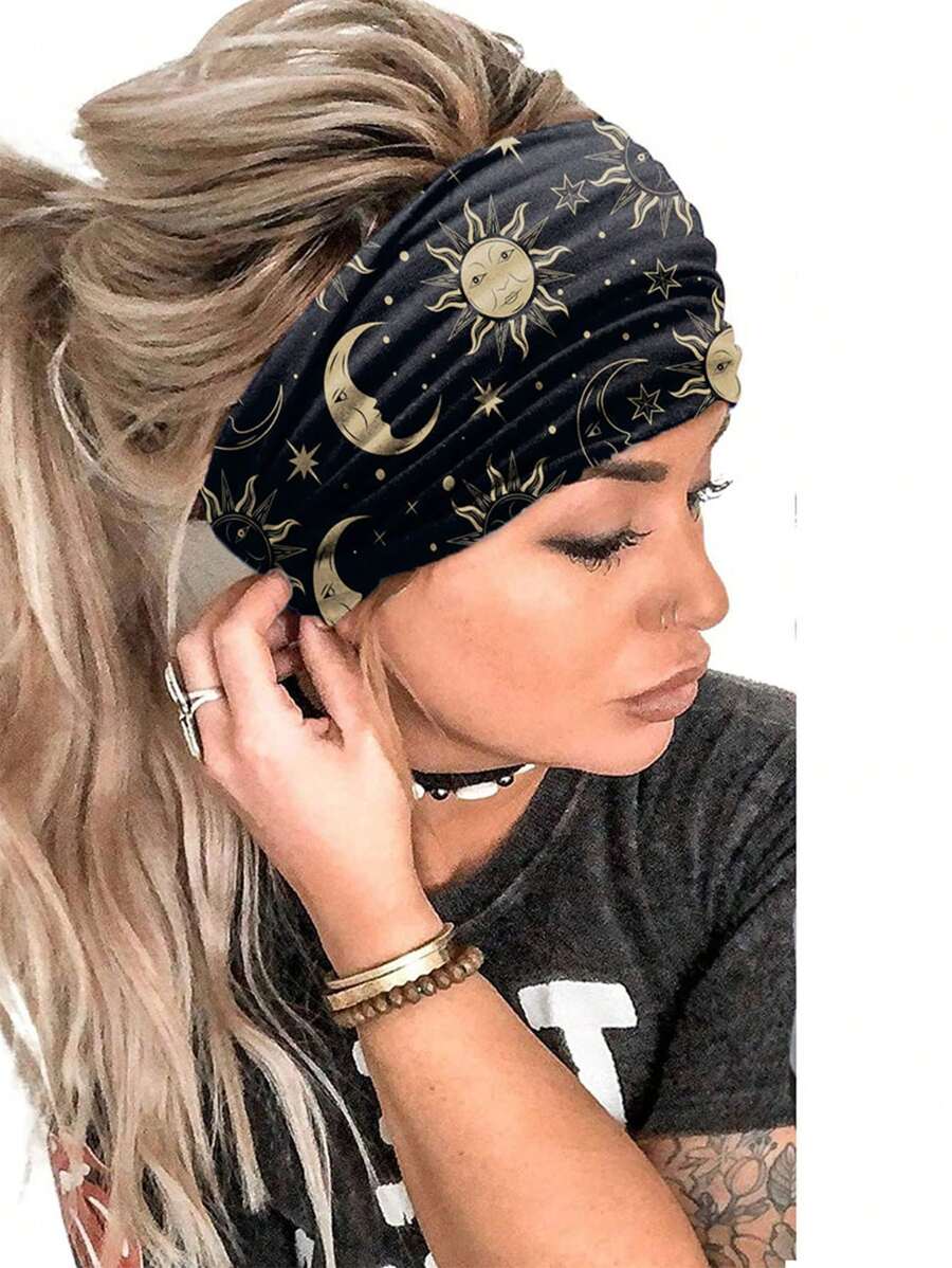 1pc Sun & Moon Pattern Headband Bandana Street | SHEIN USA