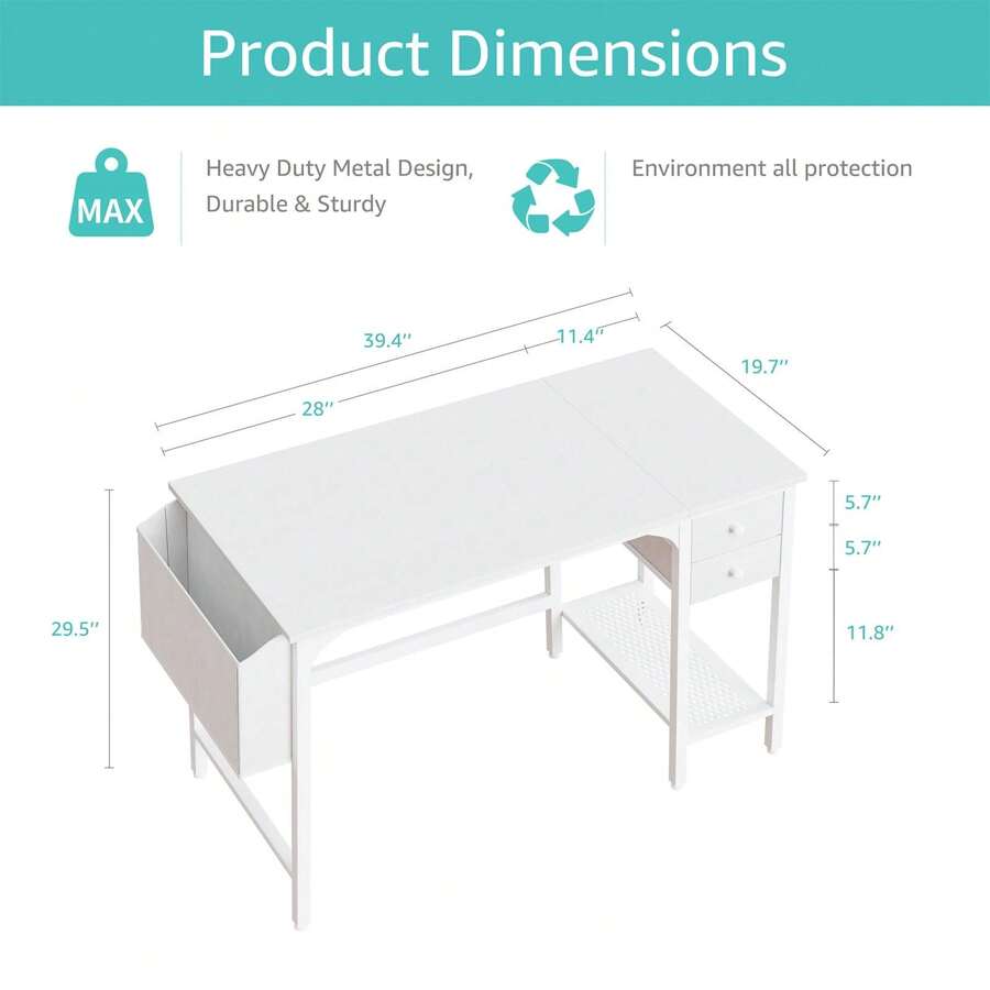 Lufeiya White Small Desk with Drawers - 40 Inch Computer Desk for Small ...