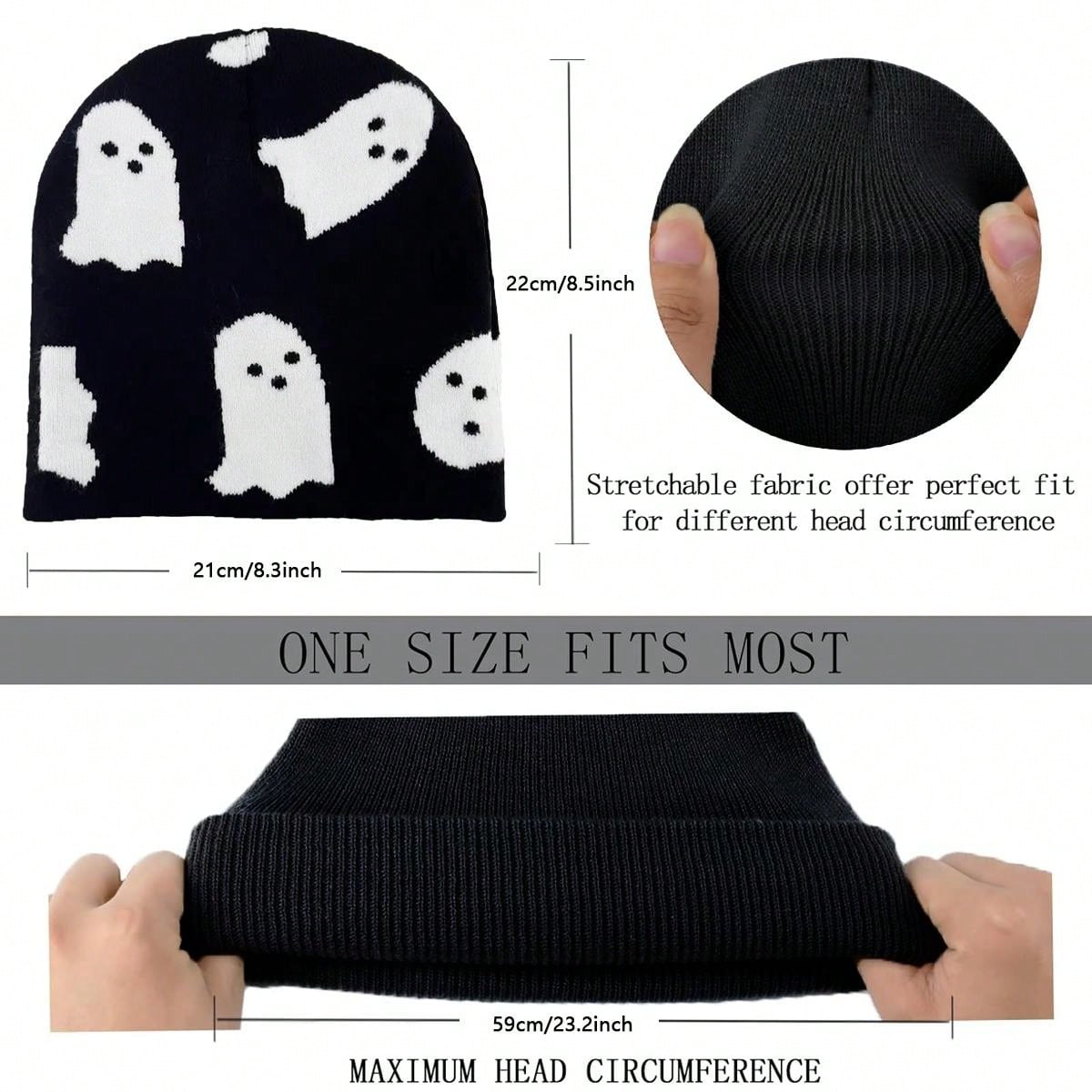 Women Ghost Beanie Winter Warm Beanies Men Casual Outdoor Y2K Gothic Ghost Pattern Acrylic ...