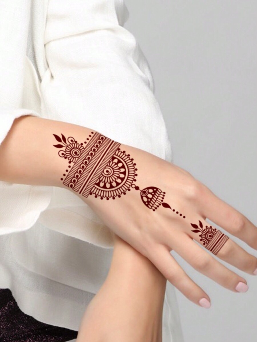 2 Sheets Flower Pattern Temporary Tattoo Stickers Henna Temporary Hand ...