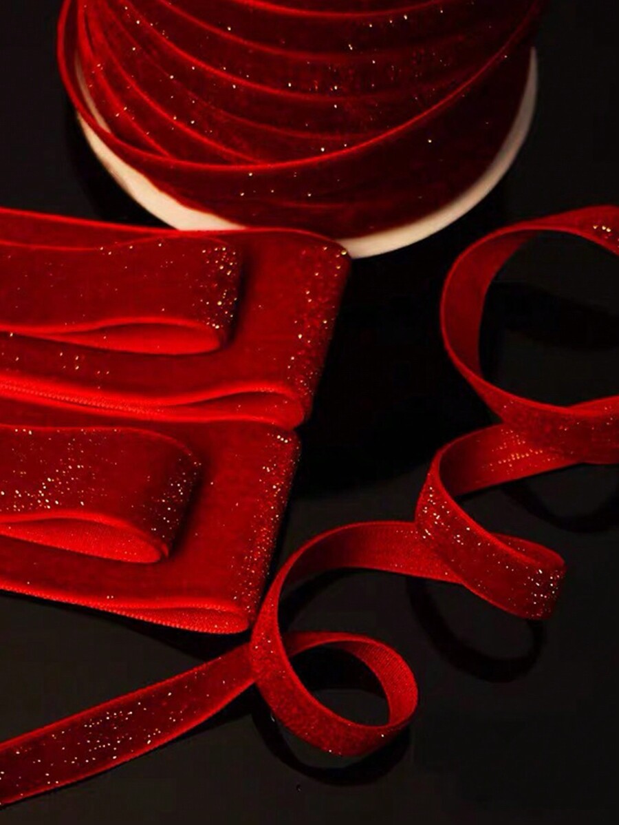 1roll/3m Velvet Ribbon With Gold Wire Edge, Satin Ribbon, Gift Box ...