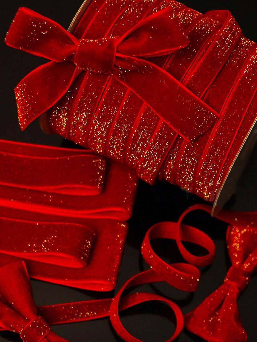 1roll/3m Velvet Ribbon With Gold Wire Edge, Satin Ribbon, Gift Box ...