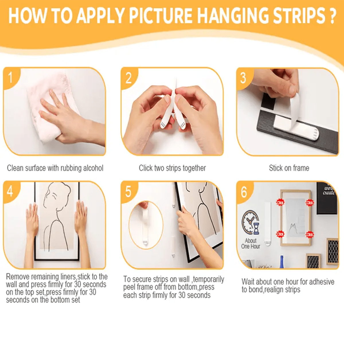 12 Pairs Large Picture Hanging Strips Heavy Duty, 12 Pairs (24 Strips ...