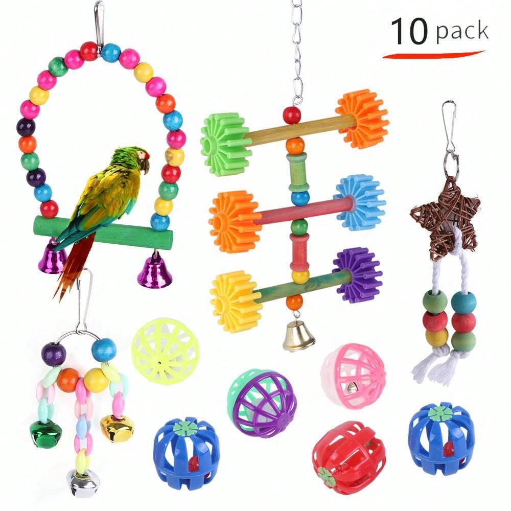 Pet Bird Toy Set Including Swinging Perch, Rainbow Bridge, And Parrot ...