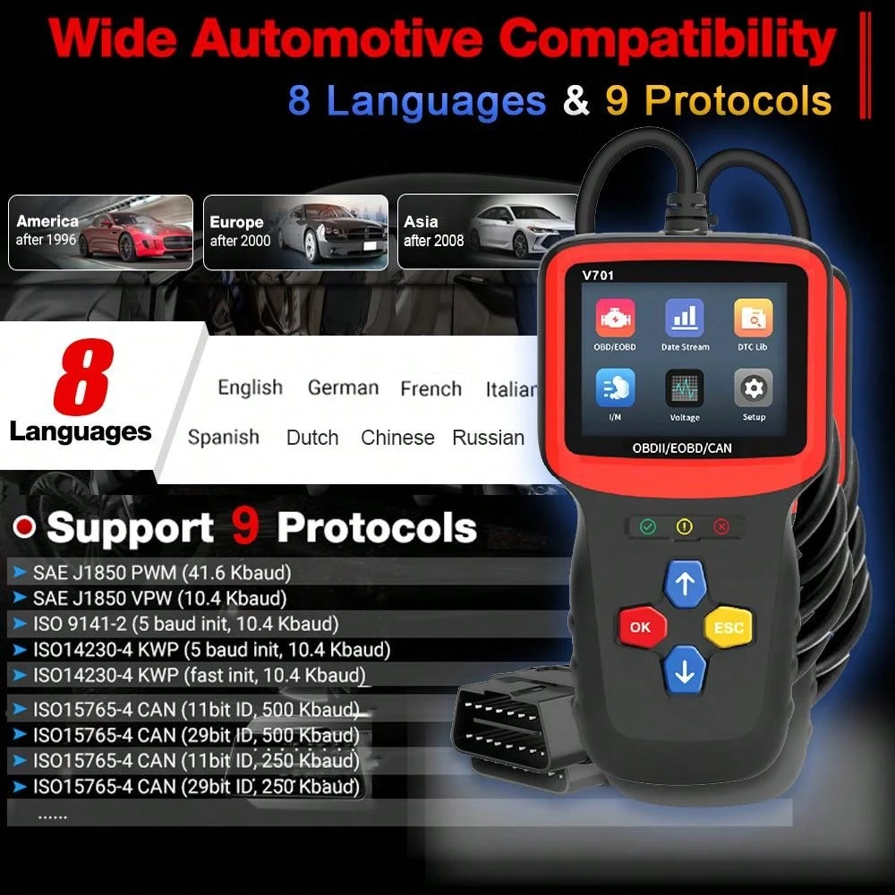 OBD2 Car Code Reader EOBD Code Scanner Voltage Tester Engine Fault Code ...