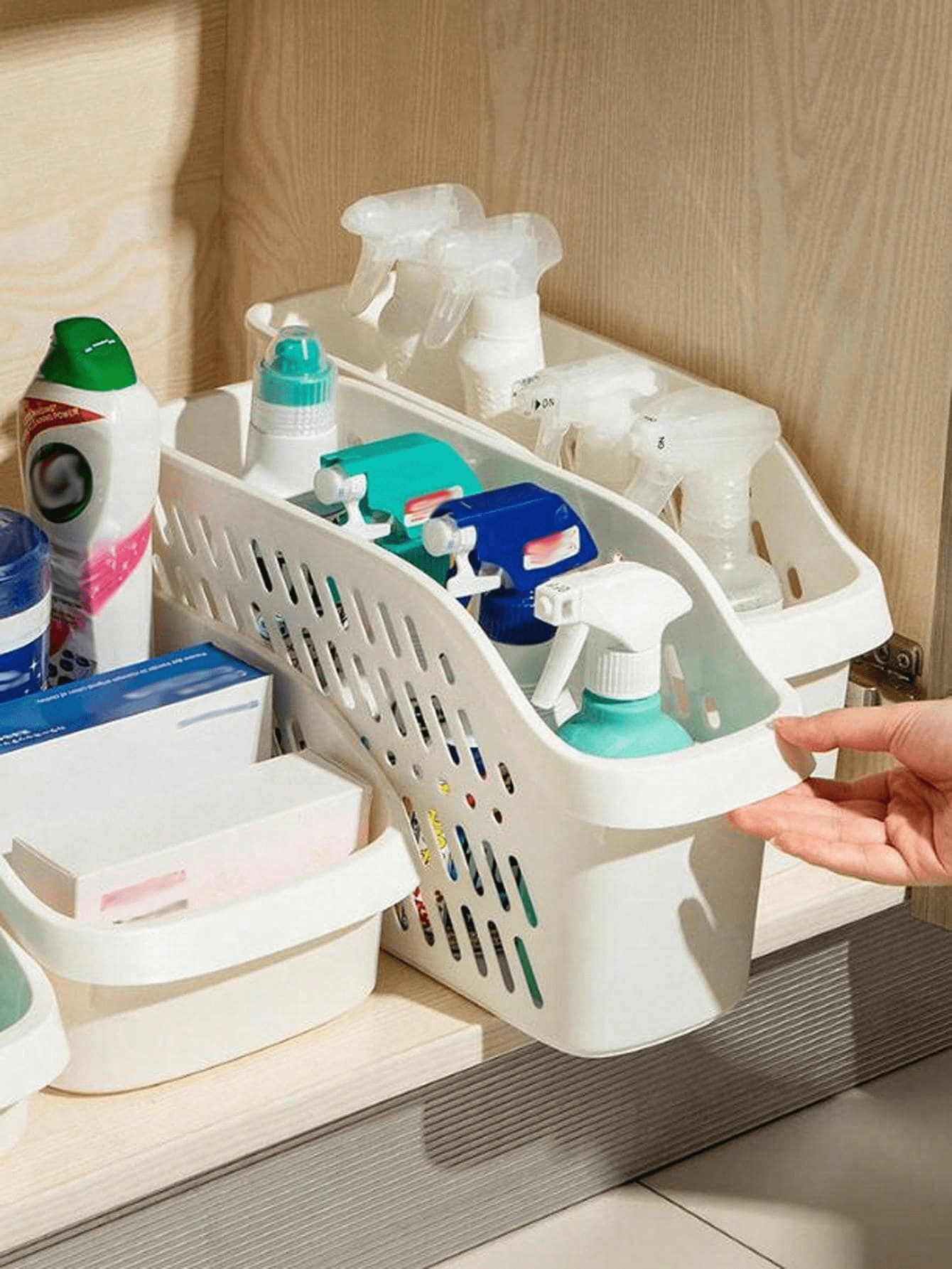 1pc Narrow Storage Basket With Wheels For Kitchen Sink Cabinet ...