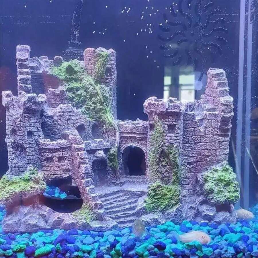 1PC Retro Castle Aquarium Decoration - Handcrafted Resin Ornaments for ...