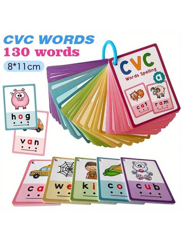 130 Words CVC Words Phonics English Flashcards for Kids Children ...