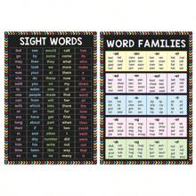 2 Sheets Kid English Sight Words & Word Families Posters Classroom ...