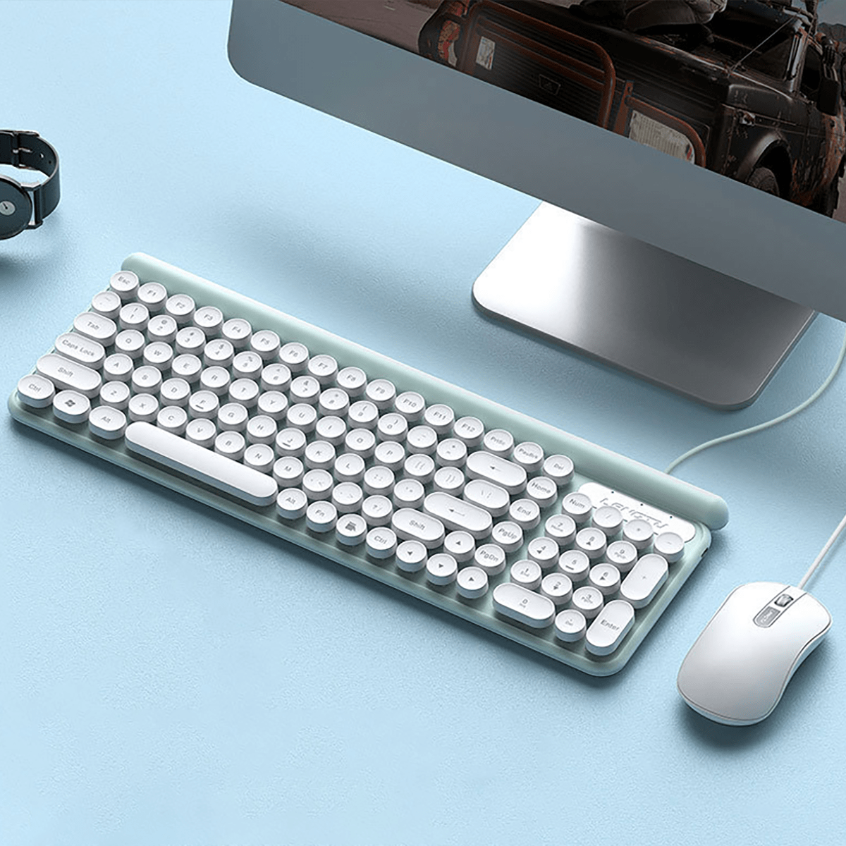 1pc L4 Wired White & Green Keyboard With High Precision & Quiet Typing ...