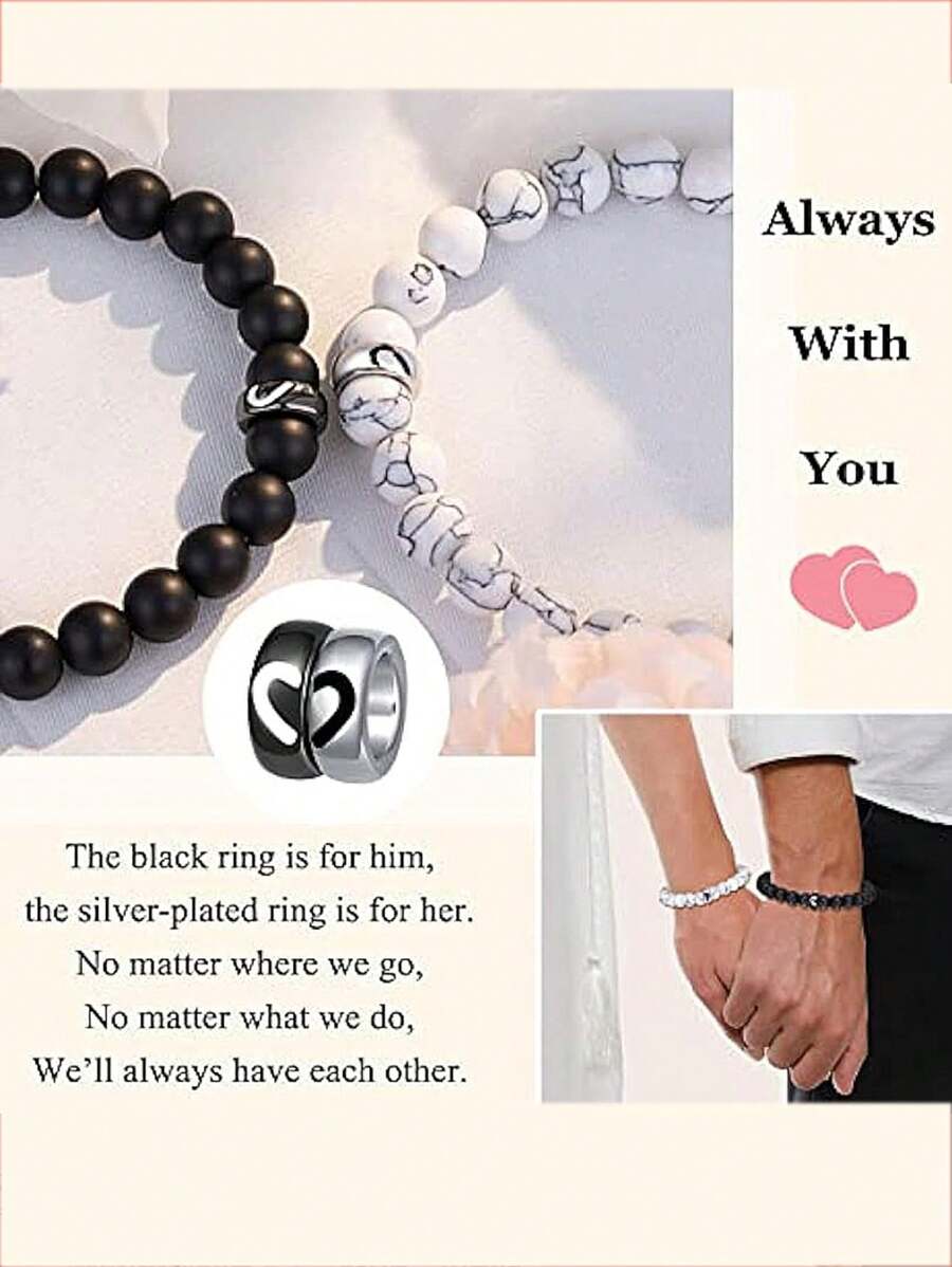 2Pcs Matching Couple Ring Bracelets Gifts for Boyfriend Husband ...