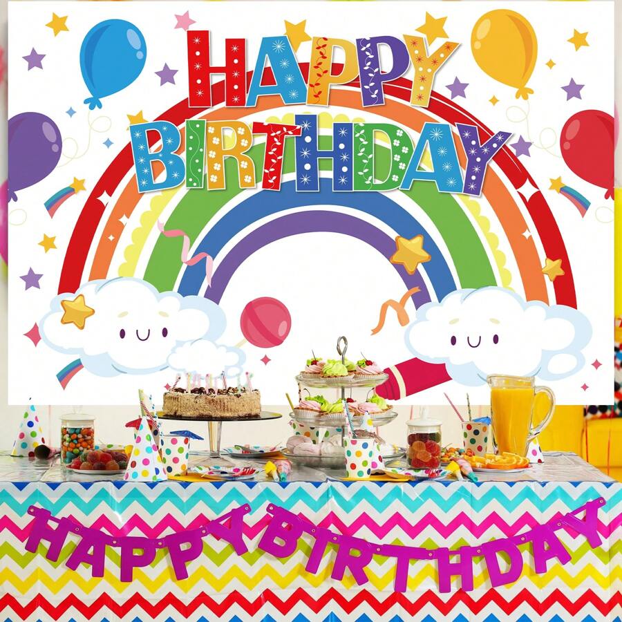5x3ft Rainbow Birthday Backdrop Rainbow Party Decorations Backdrop ...
