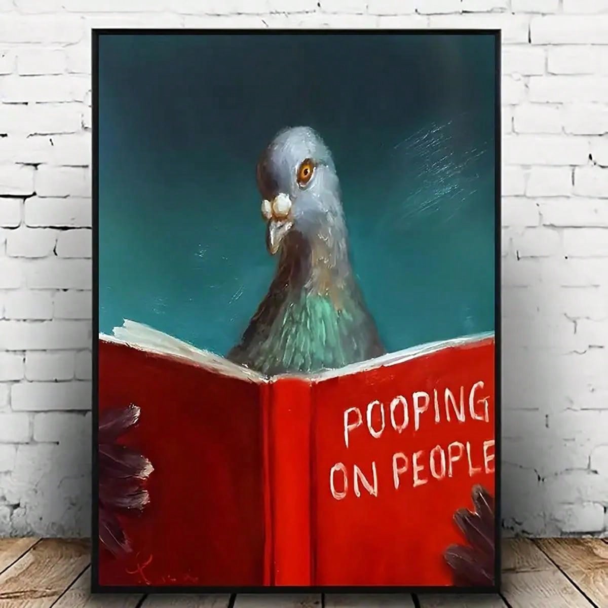 1pc Pigeon Bird Reading Book Bathroom Funny Humor Pet Canvas Painting ...