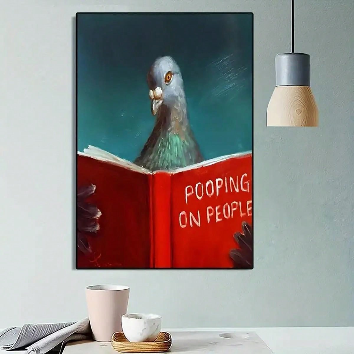 1pc Pigeon Bird Reading Book Bathroom Funny Humor Pet Canvas Painting ...