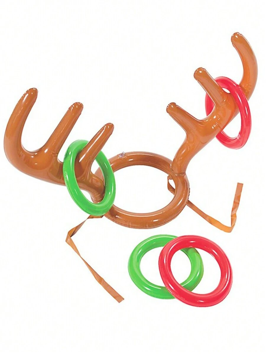 An Inflatable Antler And 4 Rings Set Toy, Christmas Party Game Supplies ...