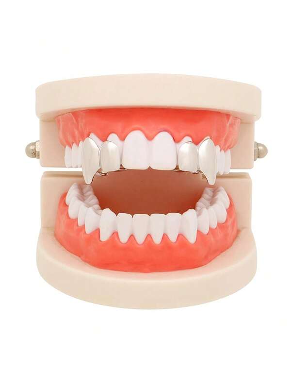 1Pc Double Teeth 18K Golden Hip Hop Teeth Set, Vampire Sharp Teeth ...