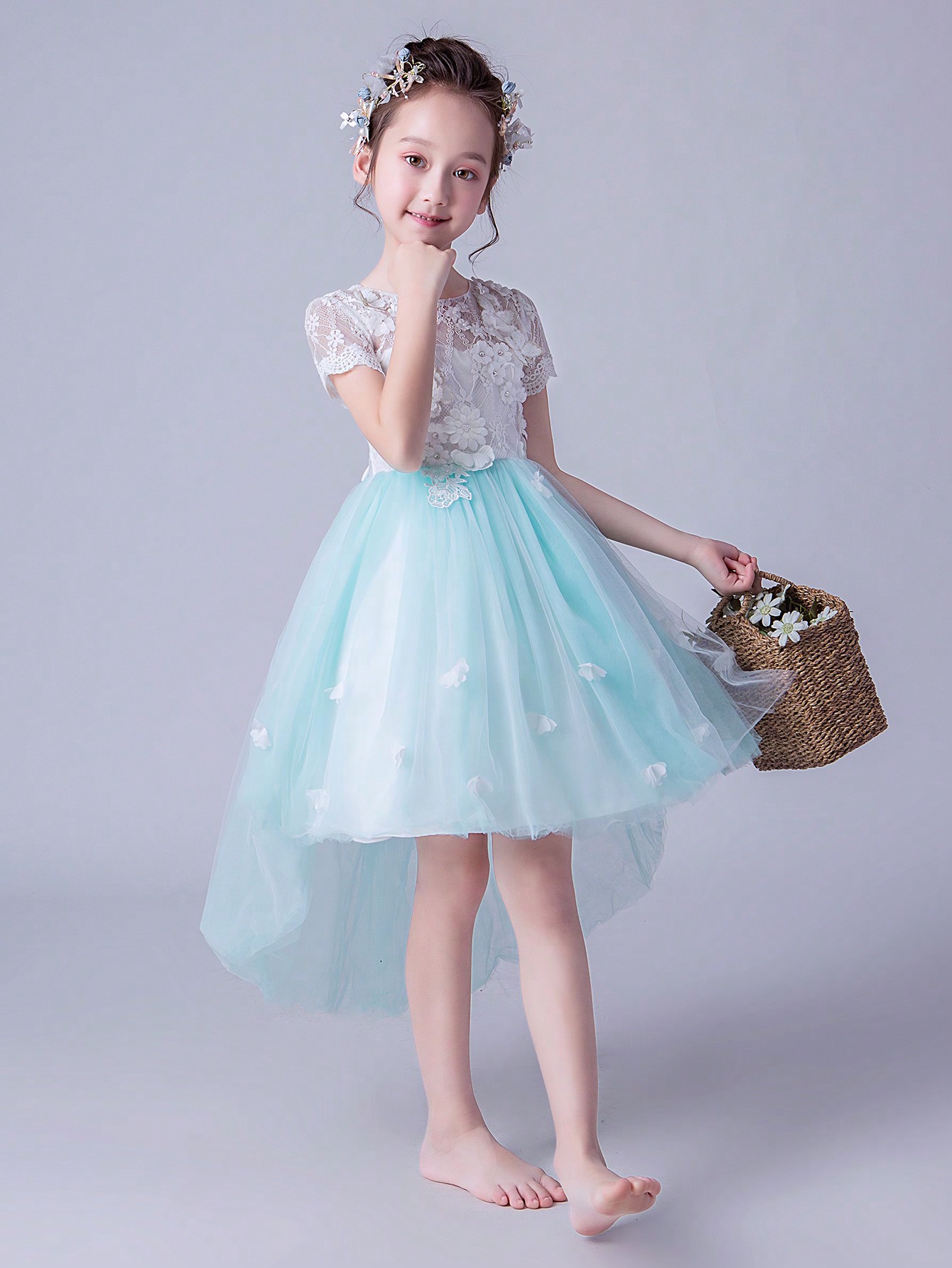 Tween Girls' Short Sleeve Lace & Embroidered Mesh Patchwork High-Low ...