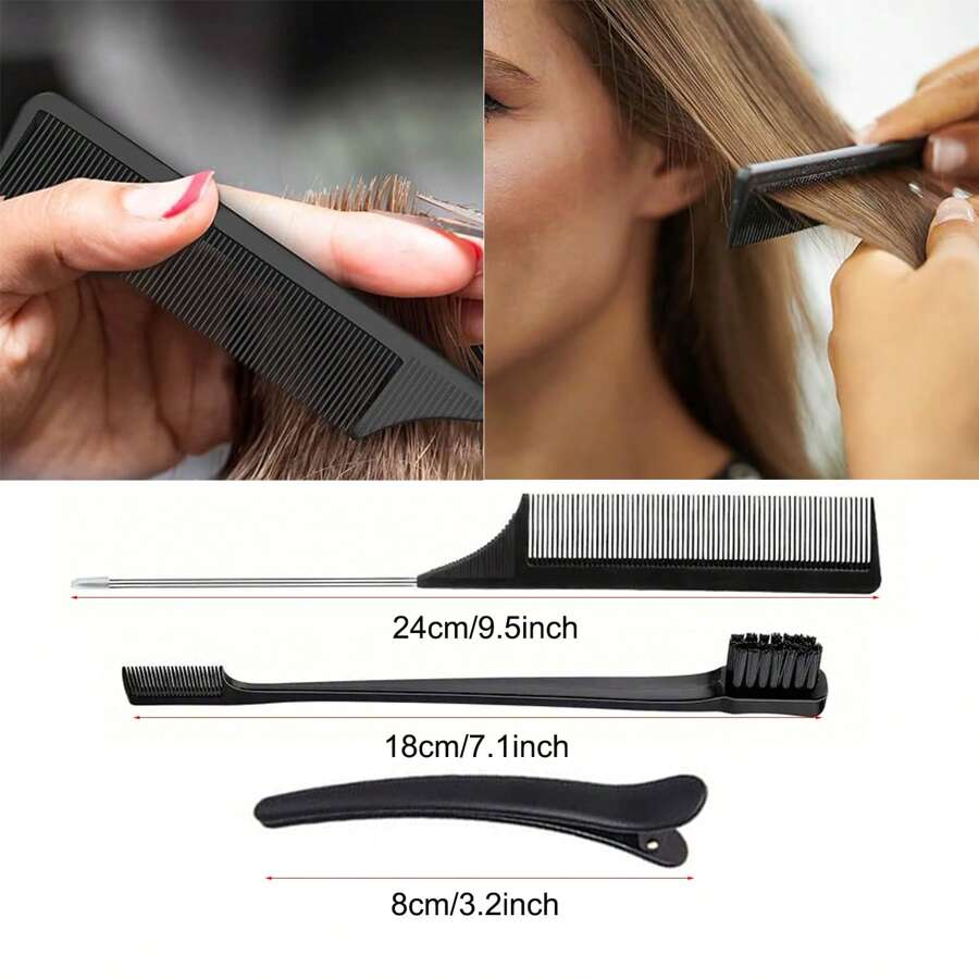5 Pieces Black Hair Brush Set, Nylon Teasing Hair Brushes 3 Row Salon ...