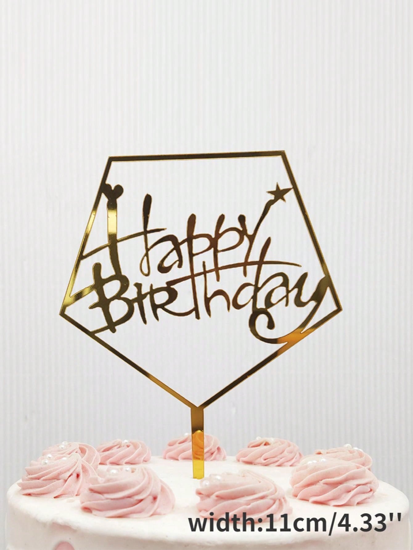 5pcs Happy Birthday Cake Toppers, Mirror Acrylic Cake Topper, Side Cake ...