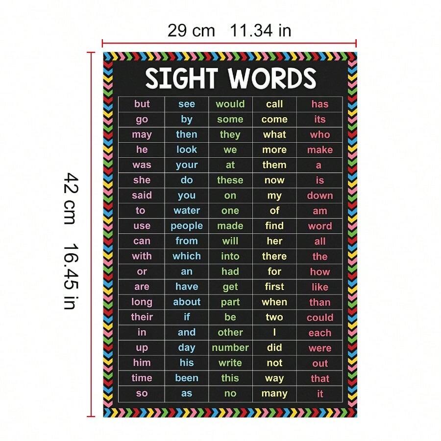 2 Sheets kid English Sight Words & Word Families Posters Classroom ...