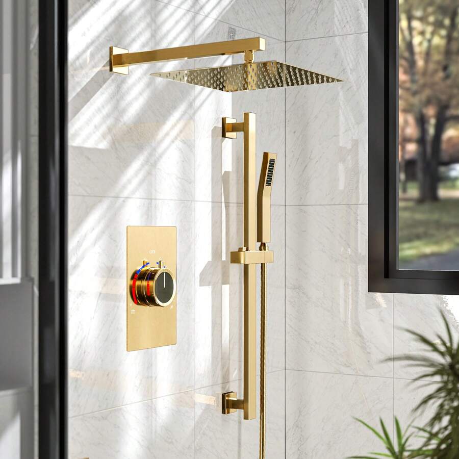 EVERSTEIN 10 Inch Square Shower Head Complete Shower System with ...