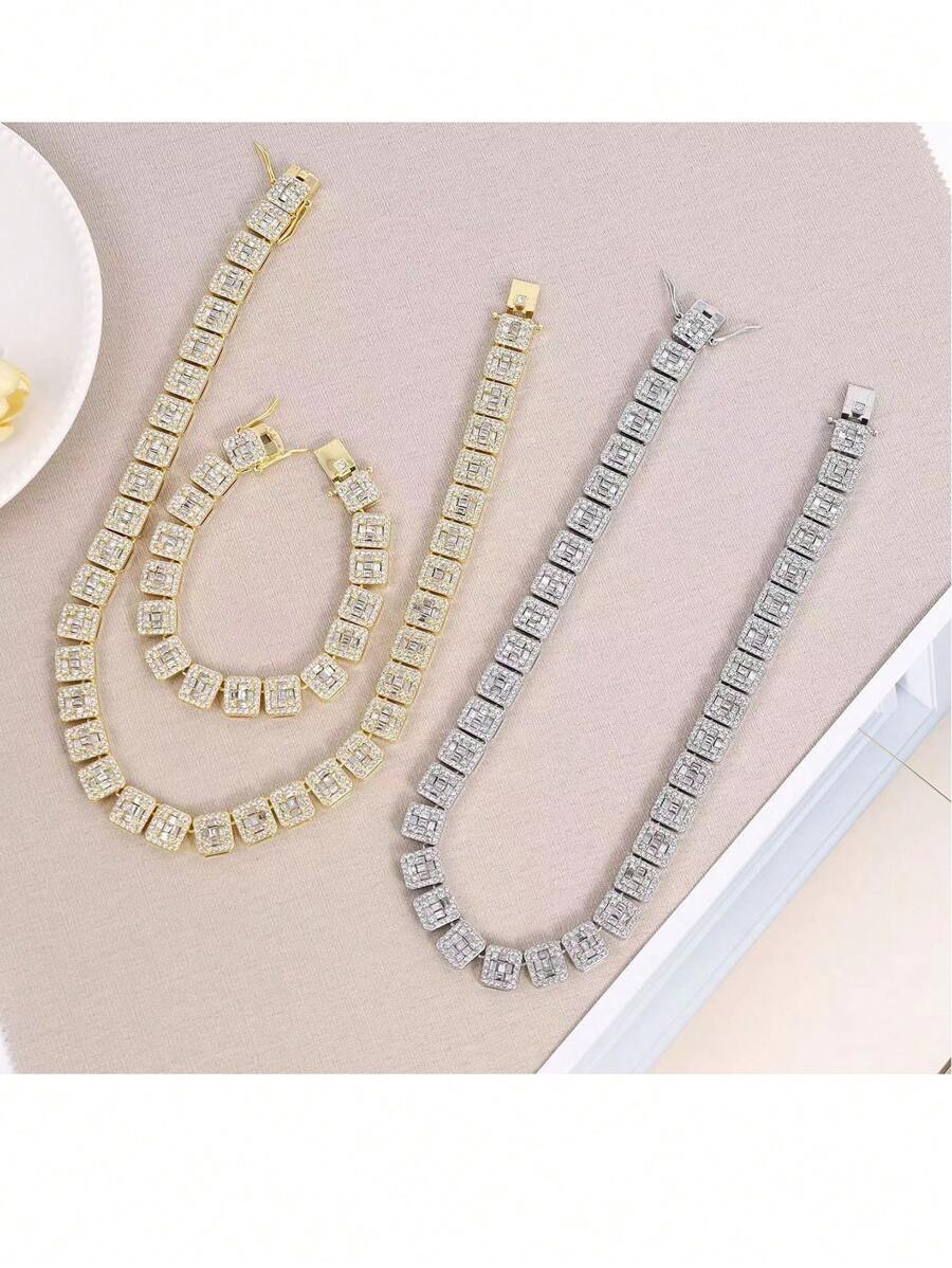 1pc 11mm Iced Out Square Baguette Tennis Chains For Men-Fashion ...