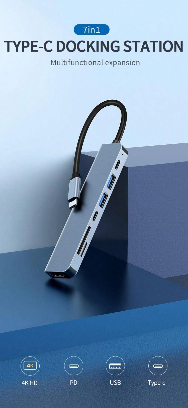 USB-C Hub,7 in1 USB C Hub to 4K 60Hz HDMI,100W PD Port USB Splitter for ...