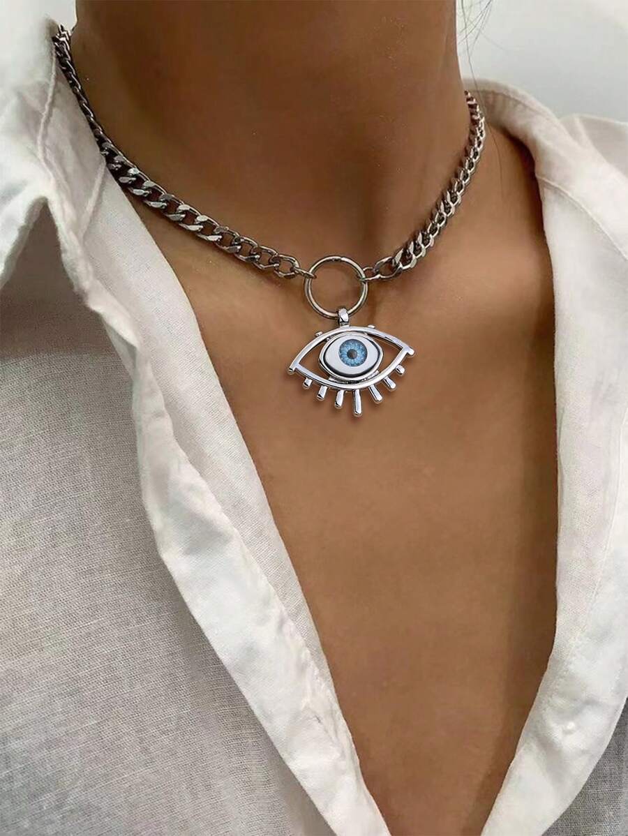 1pc Fashionable Unique Statement Devil's Eye Pendant Necklace (Chain ...
