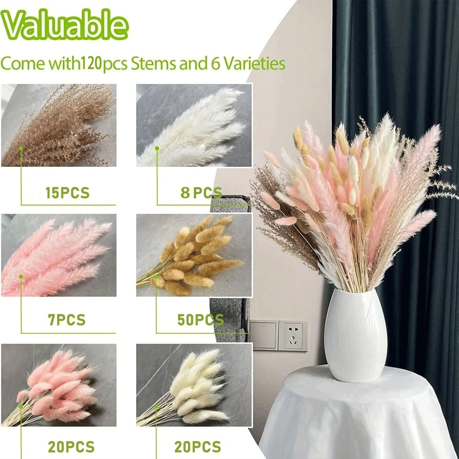 120 Piezas De Hierba Seca De Pampa, Decoración De Hierba De Pampa De 17 ...