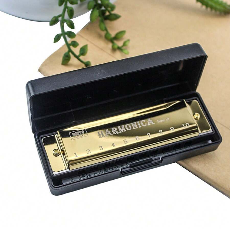 Harmonica 10 Hole, 24 Hole Metal Covered Plastic Body Copper Leaf ...