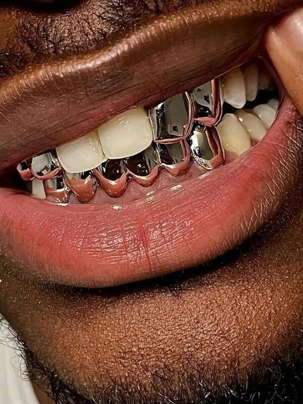 1Pc Double Teeth 18K Golden Hip Hop Teeth Set, Vampire Sharp Teeth ...