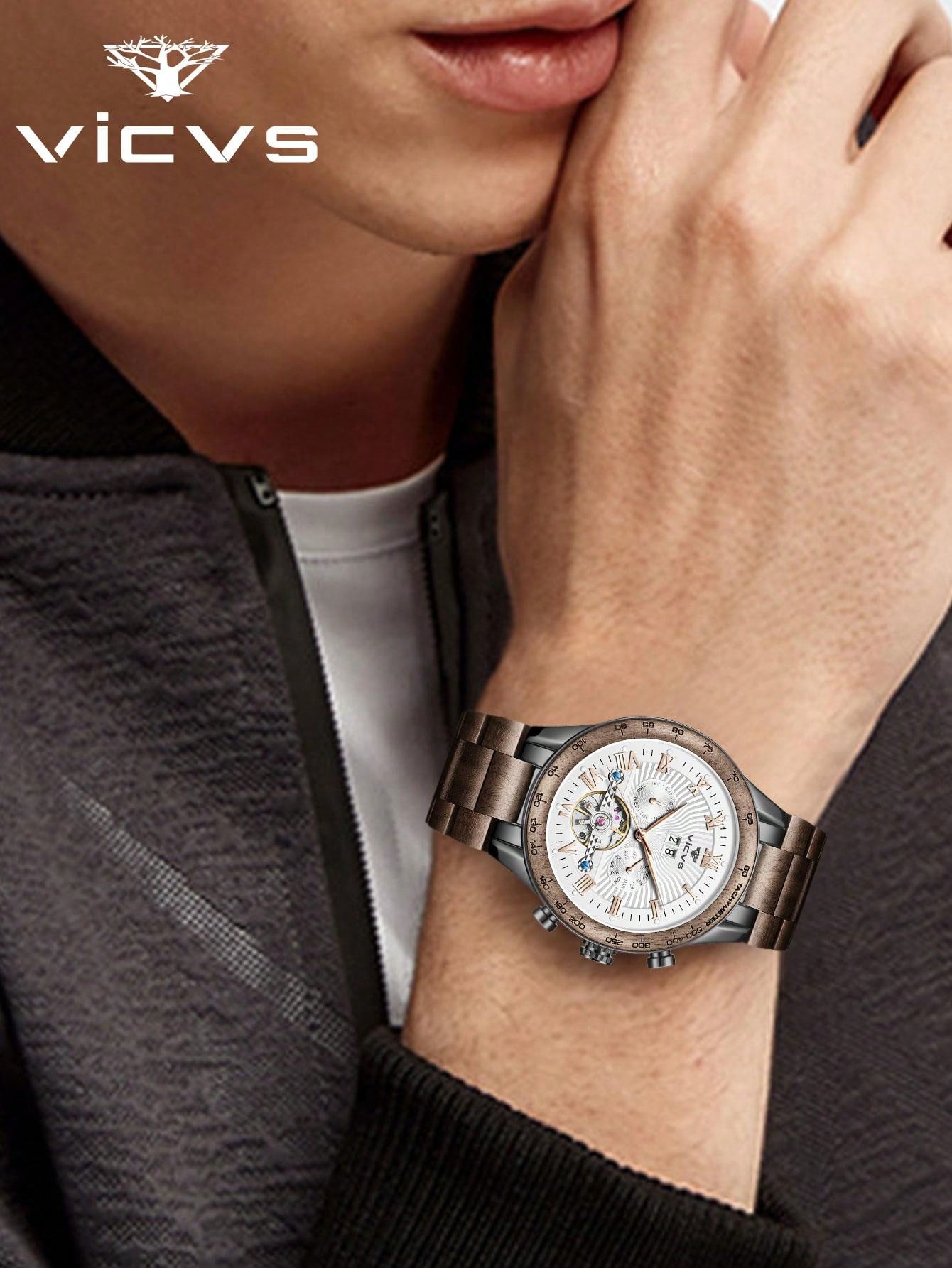 Vicvs Men's Automatic Mechanical Watch, Walnut Wood Watch, Gift For ...