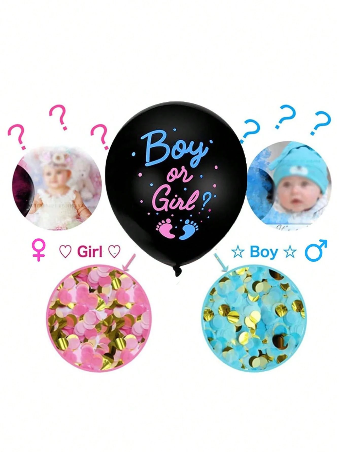 1pc 36-Inch Gender Reveal Confetti Balloon (Black), Filled With Blue ...